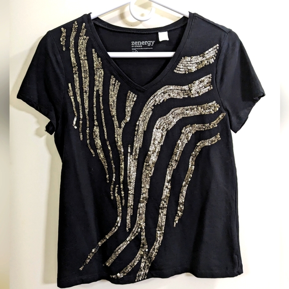 Chico's | Tops | Zenergy By Chicos Black Sequin Top | Poshmark
